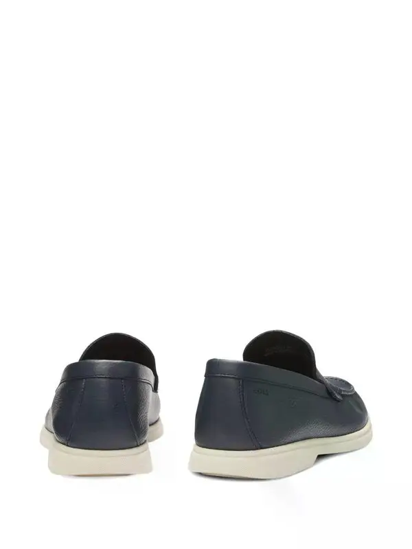 BOSS Logo-detail Moccasins In Tumbled Leather - Blue