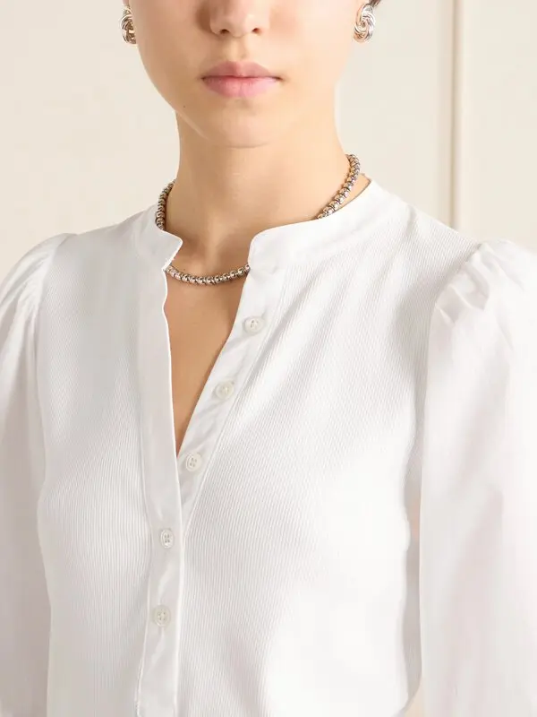 Veronica Beard Coralee Poplin And Ribbed Stretch-pima Cotton-jersey Top - White