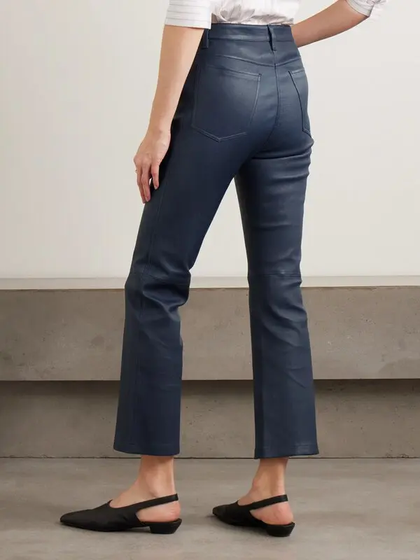 JOSEPH Duke Cropped Flared Leather Pants - Blue