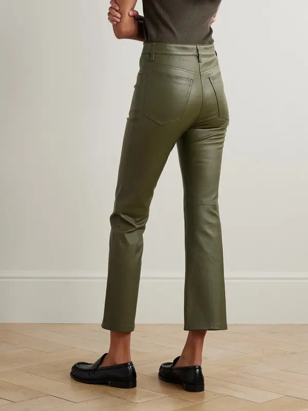 JOSEPH Duke Cropped Leather Flared Pants - Green