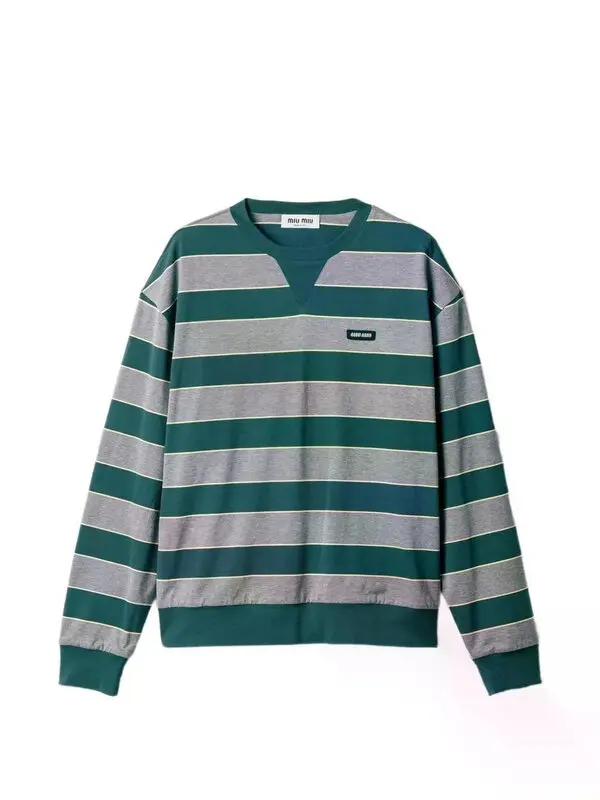 Miu Miu Striped Logo-patch Sweatshirt - Green