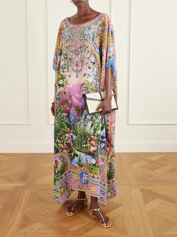 Camilla Crystal-embellished Printed Silk Kaftan