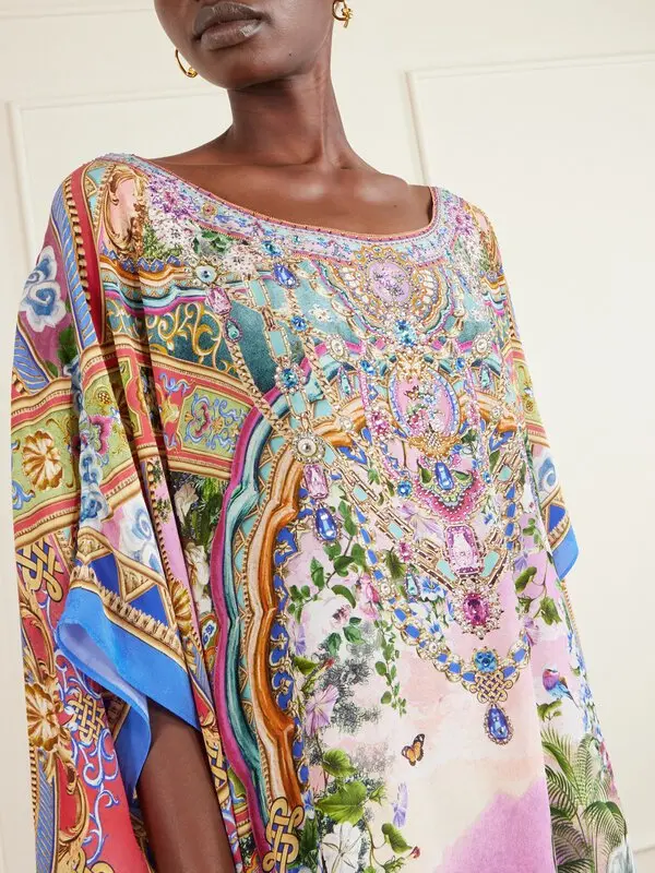 Camilla Crystal-embellished Printed Silk Kaftan