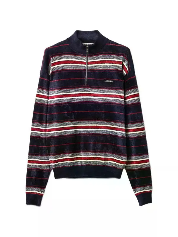 Miu Miu Striped Half-zipper Chenille Sweater - Blue