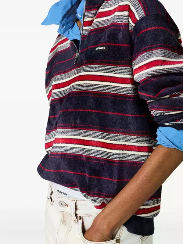 Miu Miu Striped Half-zipper Chenille Sweater - Blue
