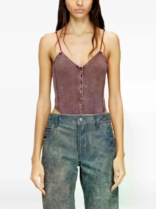 DIESEL® T-ley Ribbed Button Bodysuit - Brown