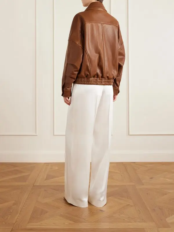 Nour Hammour Runa Paneled Leather Bomber Jacket