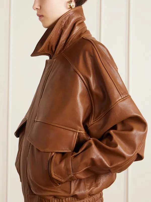 Nour Hammour Runa Paneled Leather Bomber Jacket