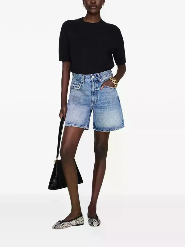 ANINE BING Heath Washed-denim Shorts - Blue
