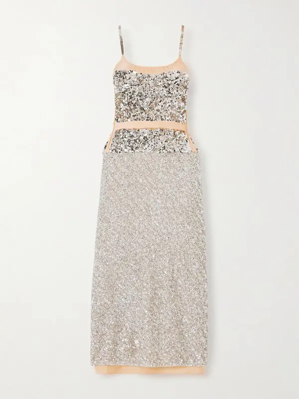 Rabanne Sequin Embellished Chiffon Maxi Dress