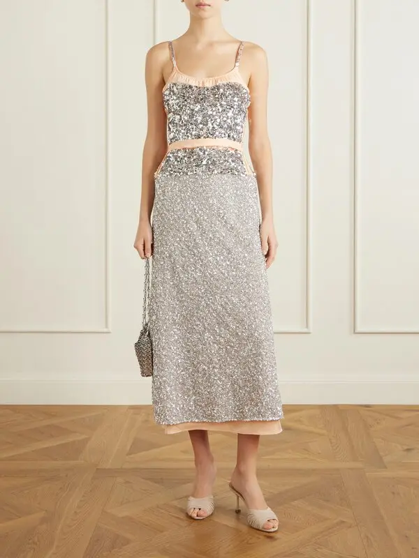 Rabanne Sequin Embellished Chiffon Maxi Dress