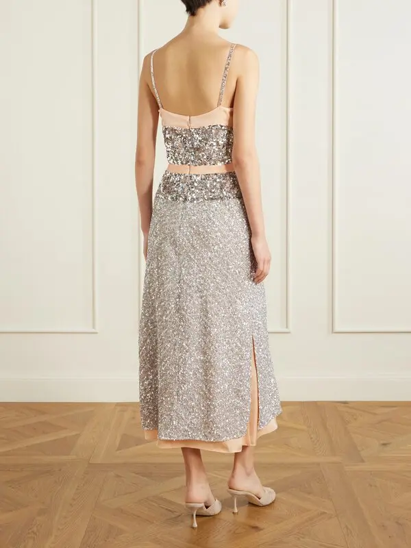 Rabanne Sequin Embellished Chiffon Maxi Dress
