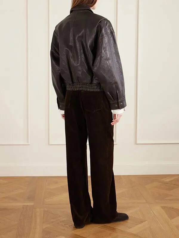 Staud Eugene Oversized Textured-leather Bomber Jacket - Brown
