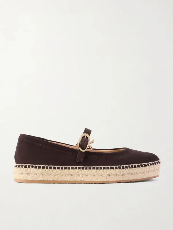 GIANVITO ROSSI Elda Suede Espadrille Mary Jane Flats - Brown