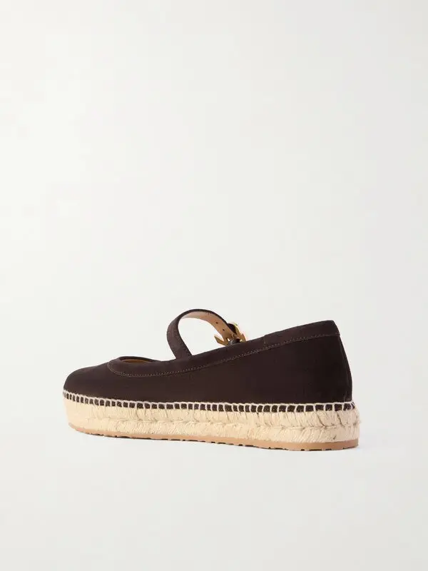 GIANVITO ROSSI Elda Suede Espadrille Mary Jane Flats - Brown