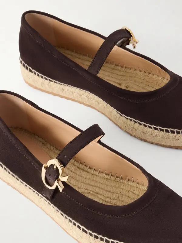 GIANVITO ROSSI Elda Suede Espadrille Mary Jane Flats - Brown