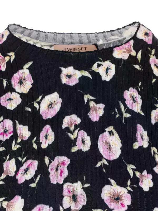 TWINSET Floral Crew-neck T-shirt - Black