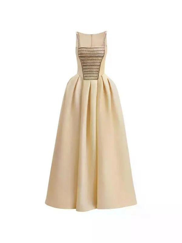 GEMY MAALOUF Squared-neck Beaded Jacquard Dress