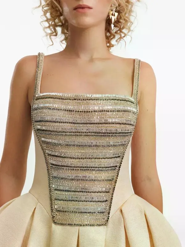 GEMY MAALOUF Squared-neck Beaded Jacquard Dress