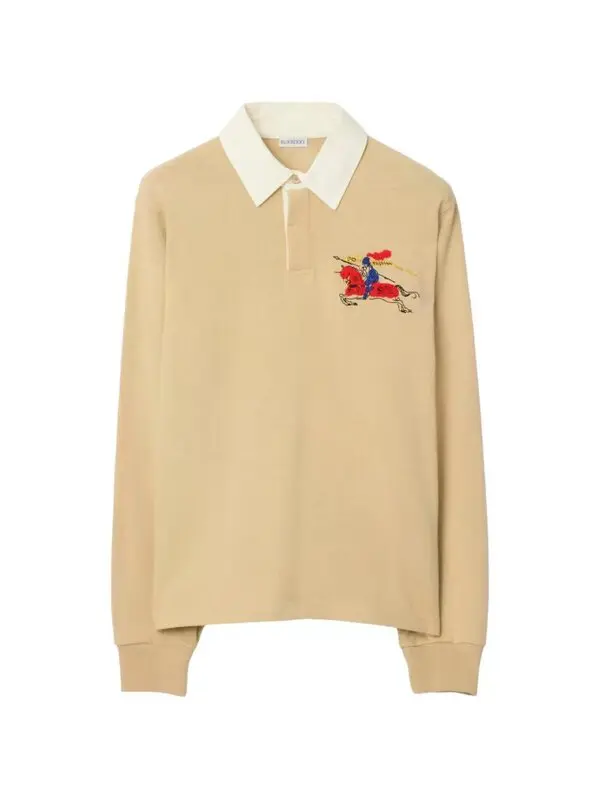 Burberry Embroidered Long-sleeve Polo Shirt - Neutrals