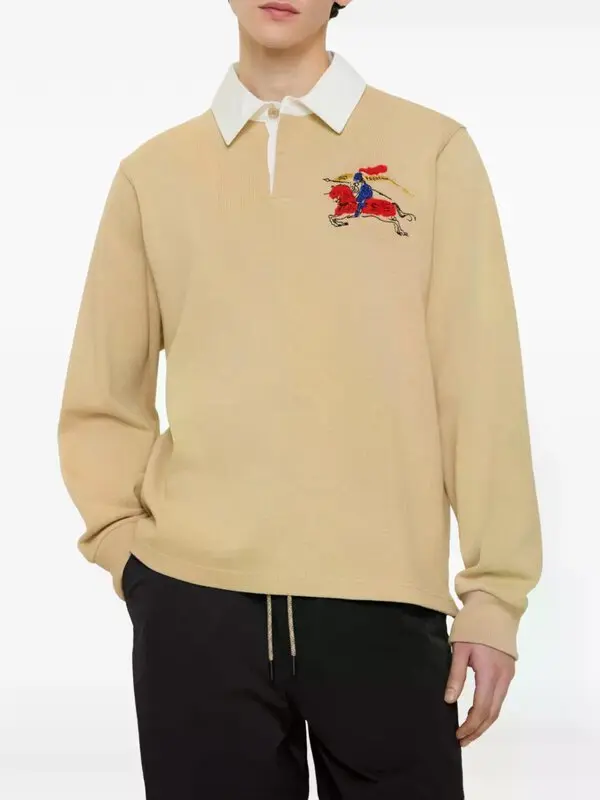 Burberry Embroidered Long-sleeve Polo Shirt