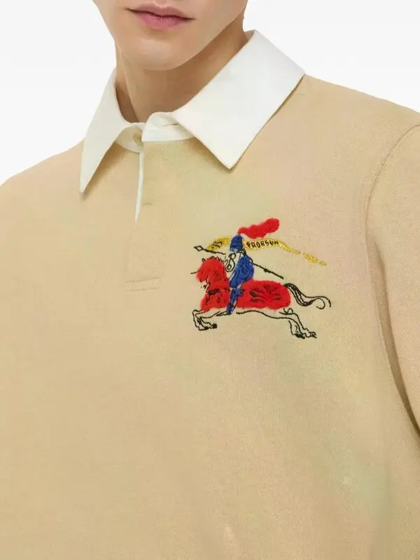 Burberry Embroidered Long-sleeve Polo Shirt
