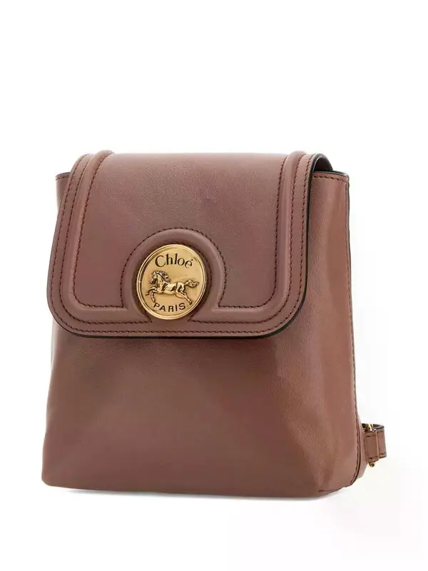 Chloé Mini Leather Backpack With Medal Detail - Brown