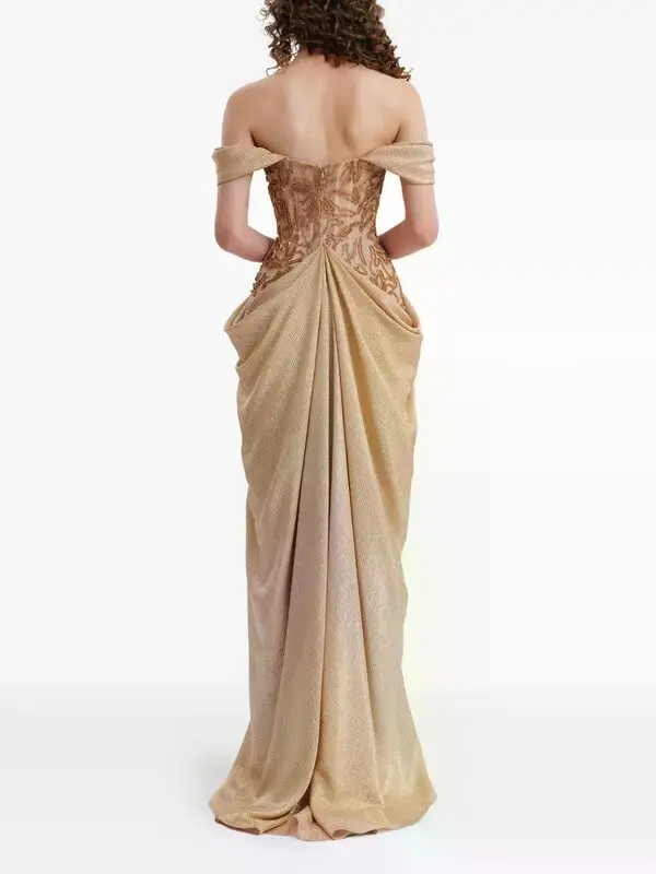 GEMY MAALOUF Off-shoulder Beaded Ruched Dress