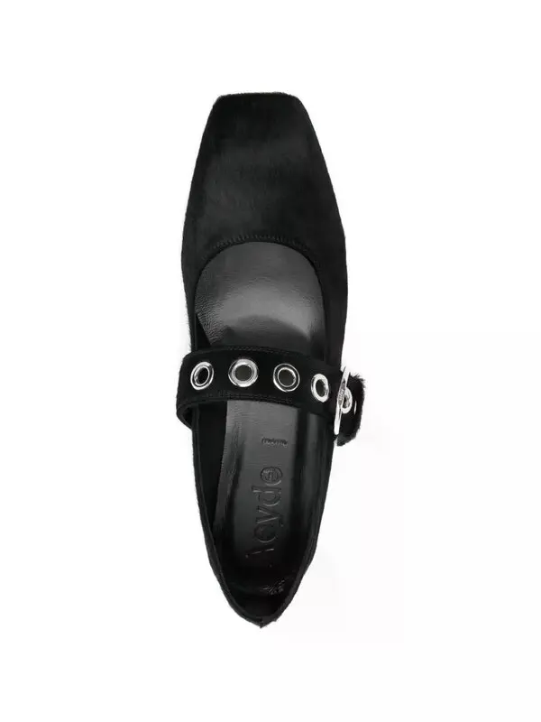 AeydĒ Uma Eyelet Ponyhair Ballerinas - Black
