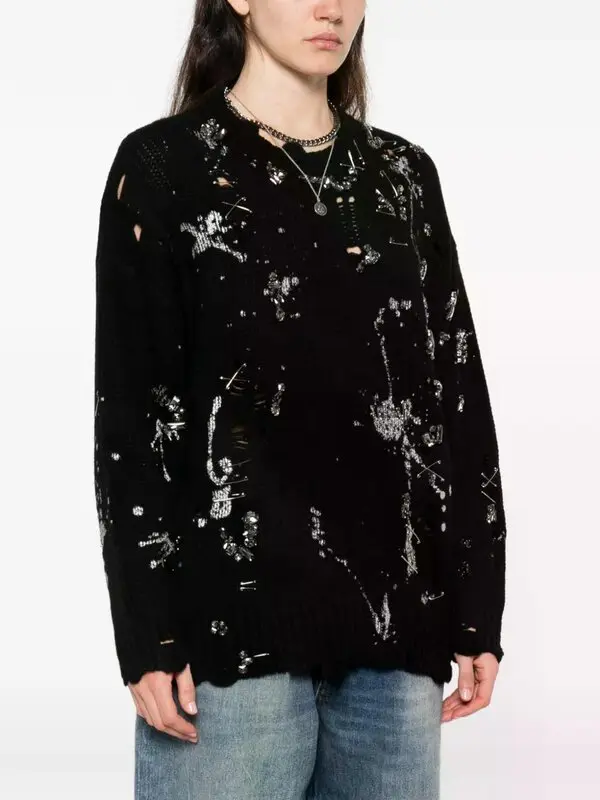 R13 Distressed Embellished Sweater