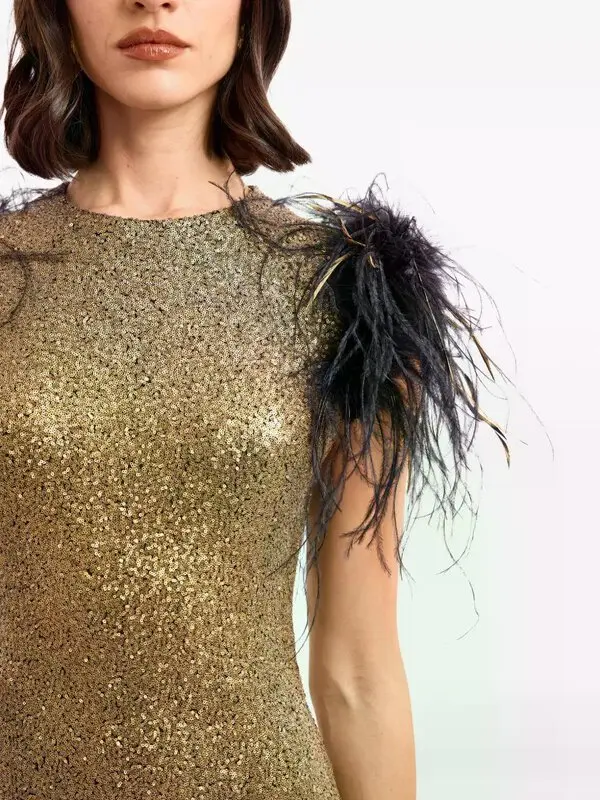 GEMY MAALOUF Sequined Feather Midi Dress
