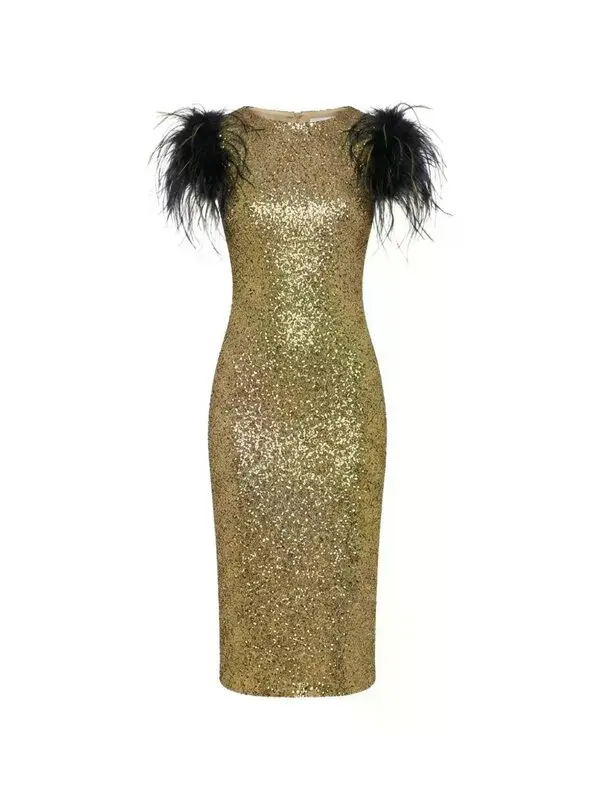 GEMY MAALOUF Sequined Feather Midi Dress