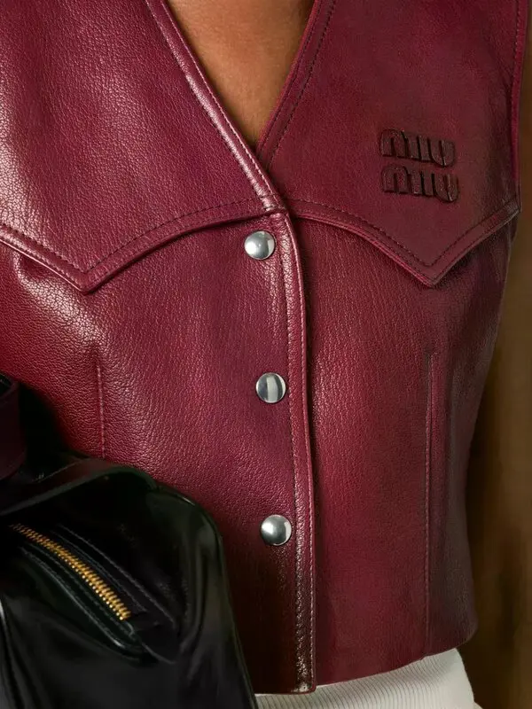 Miu Miu Snap-button Leather Vest - Red