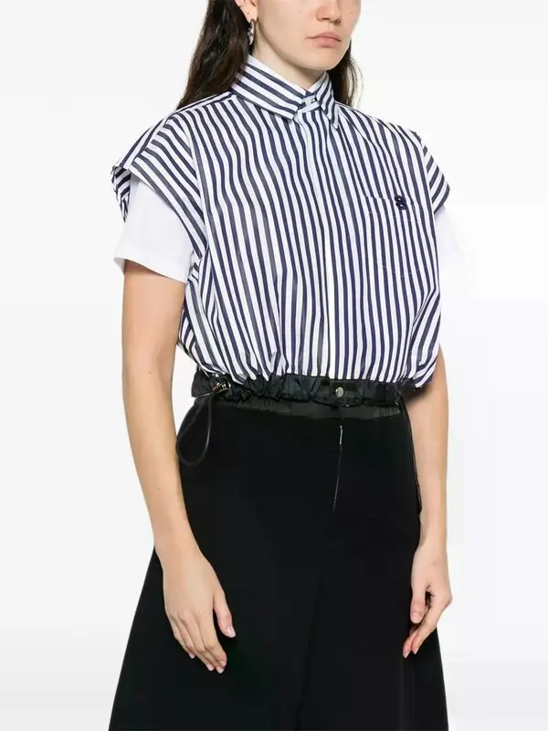 Sacai Striped Short Sleeve Shirt - White