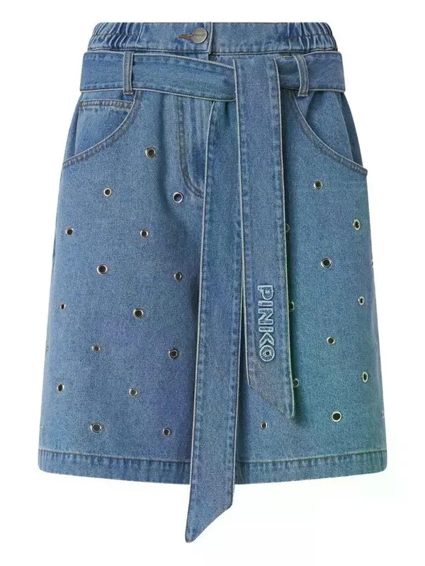 Pinko Eyelet-detailed Belted Skirt