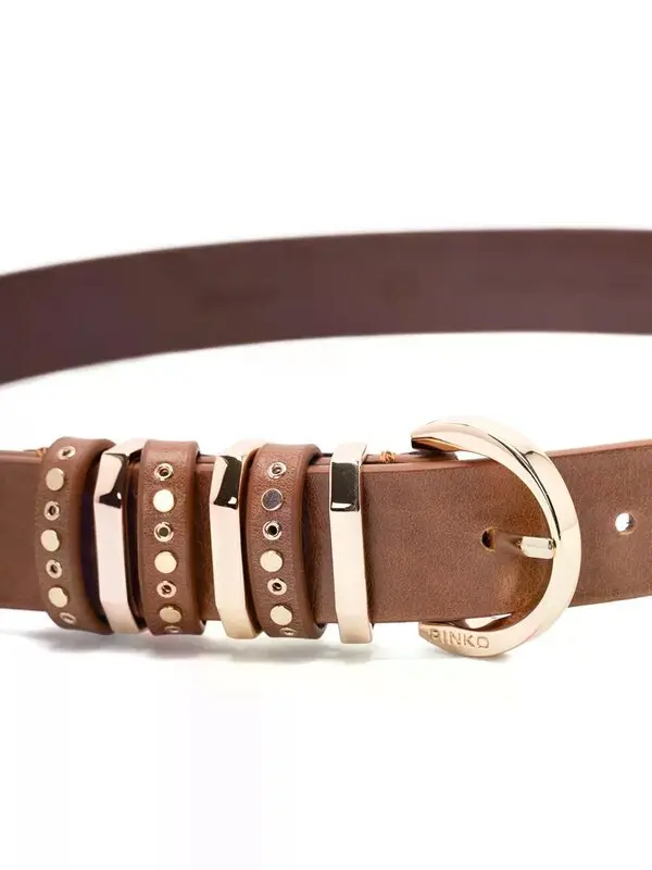 Pinko 3 Cm Shiny Leather Belt With Metal Loops And Stud Detailing - Neutrals