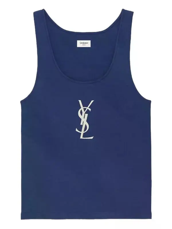 Saint Laurent Cassandre Embroidery Tank Top - Blue