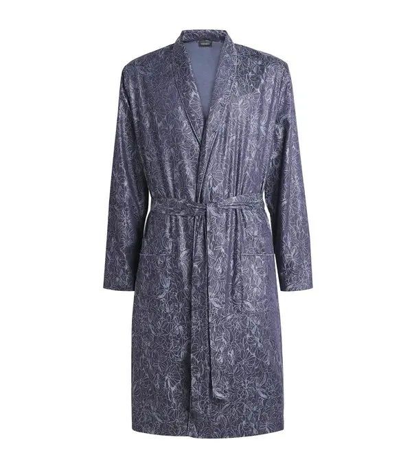 Hanro Cotton Floral Selection Robe - Navy