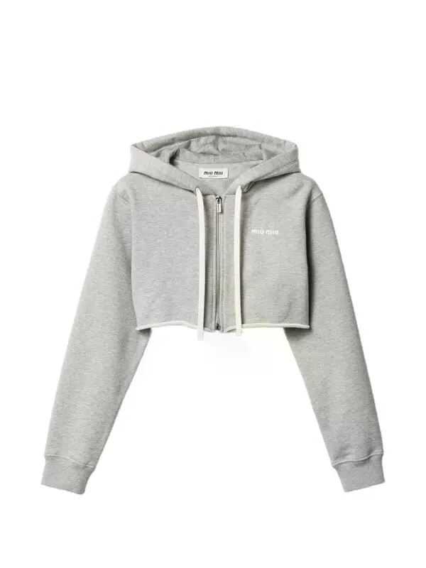 Miu Miu Cropped Raw-edge Zip-up Hoodie