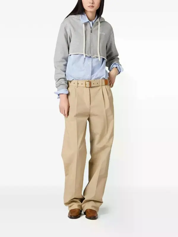 Miu Miu Cropped Raw-edge Zip-up Hoodie