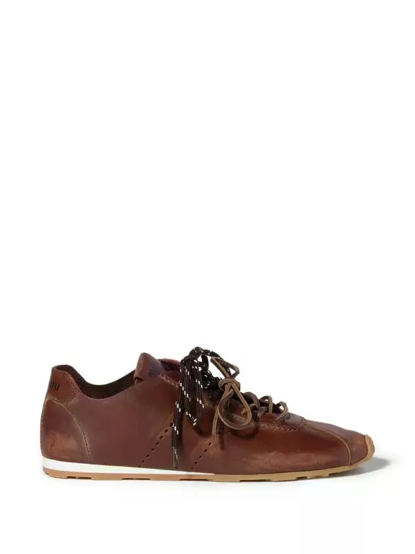 Miu Miu Plume Leather Lace-up Sneakers - Brown