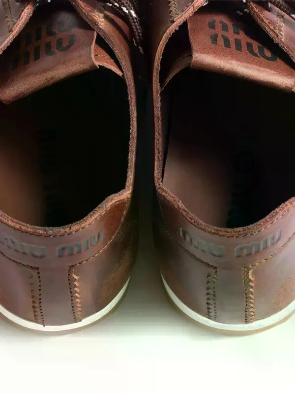 Miu Miu Plume Leather Lace-up Sneakers - Brown