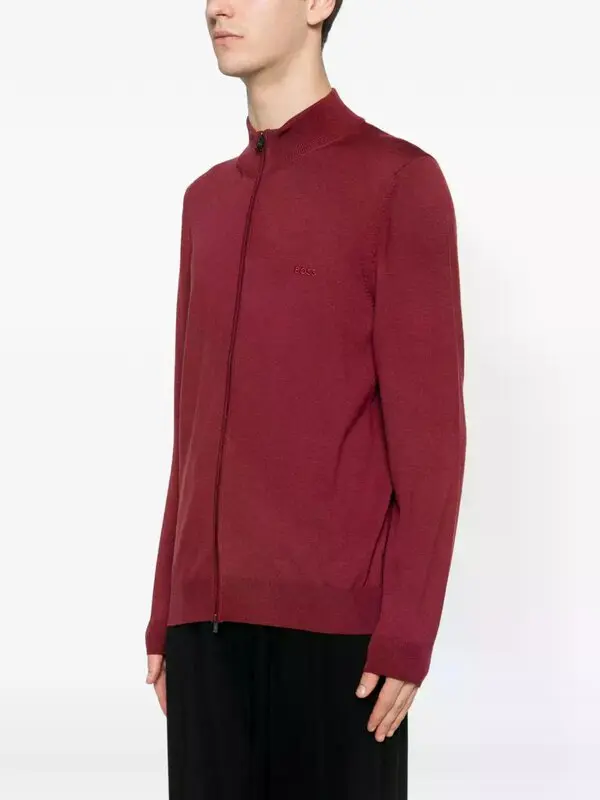BOSS Plain Knit Zip Up Cardigan