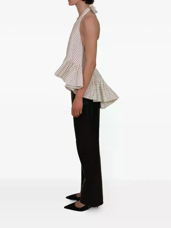 Azeeza Polka-dot Ruffled Tank Top - Neutrals