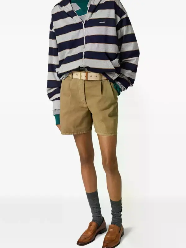 Miu Miu Gabardine Bermuda Shorts With Woven Tape Belt