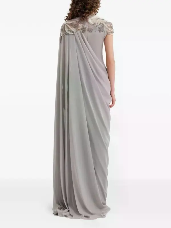 GEMY MAALOUF Embroidered Draped Cape Sleeve Maxi Dress