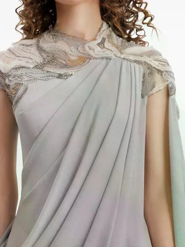 GEMY MAALOUF Embroidered Draped Cape Sleeve Maxi Dress