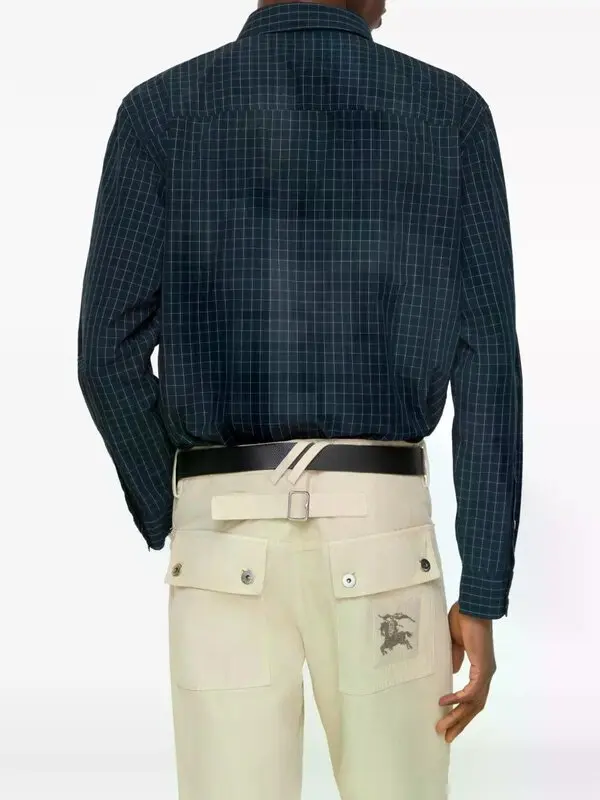 Burberry Check Button Cotton Shirt - Blue