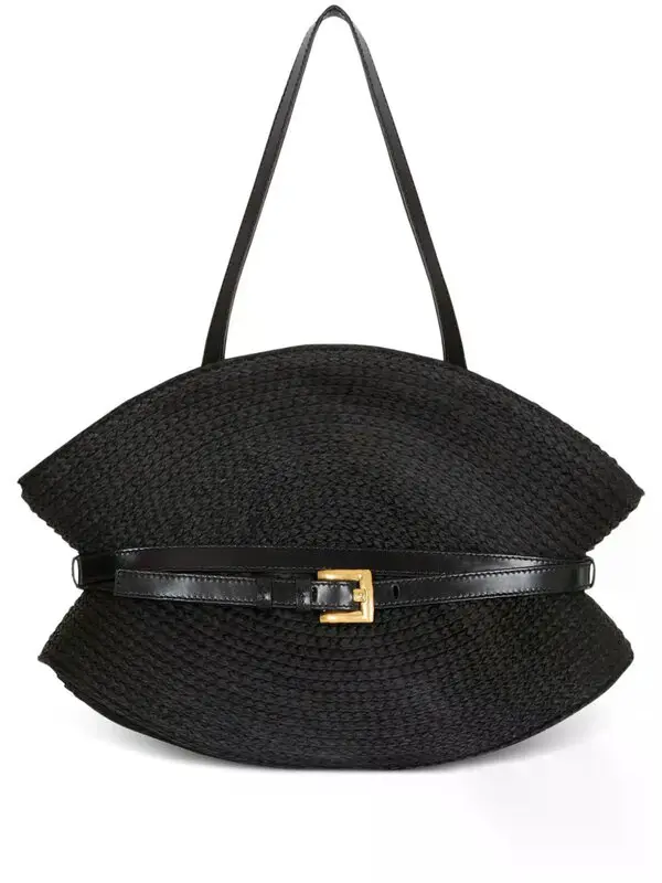 Balmain Medium Shuffle Raffia Belted Tote - Black