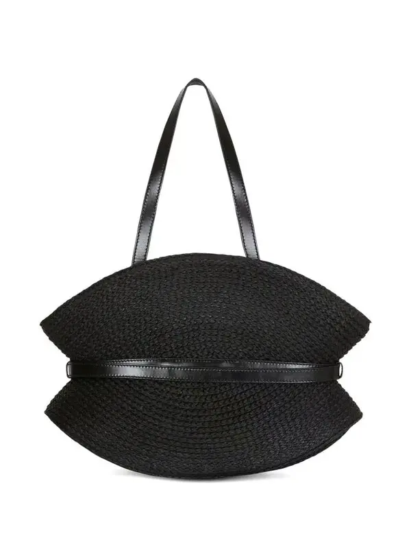 Balmain Medium Shuffle Raffia Belted Tote - Black